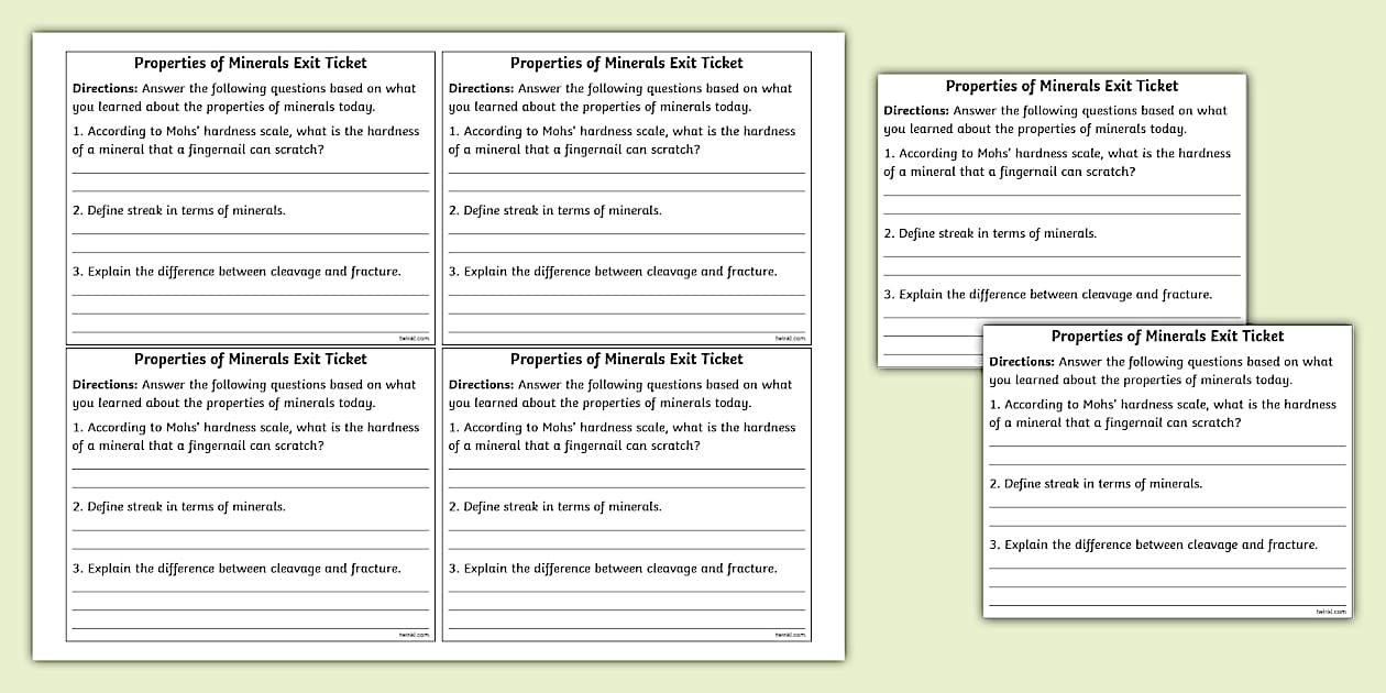 Sixth Grade Properties of Minerals Exit Ticket - Twinkl
