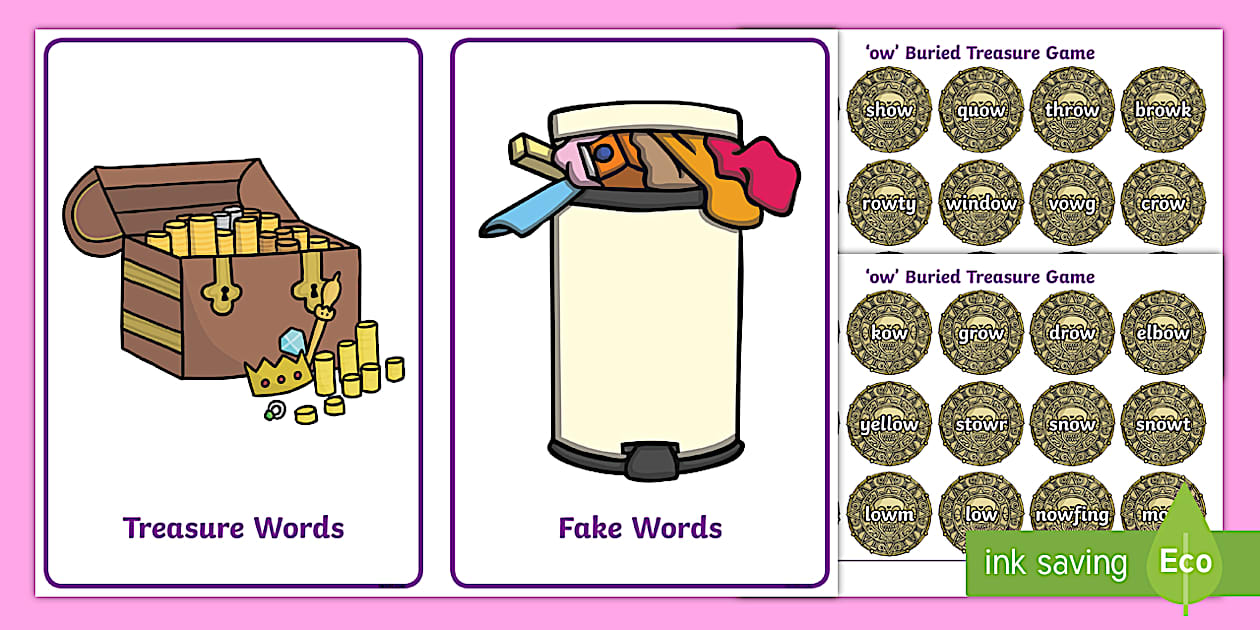 Black and White 'ow' Buried Treasure Game - Twinkl