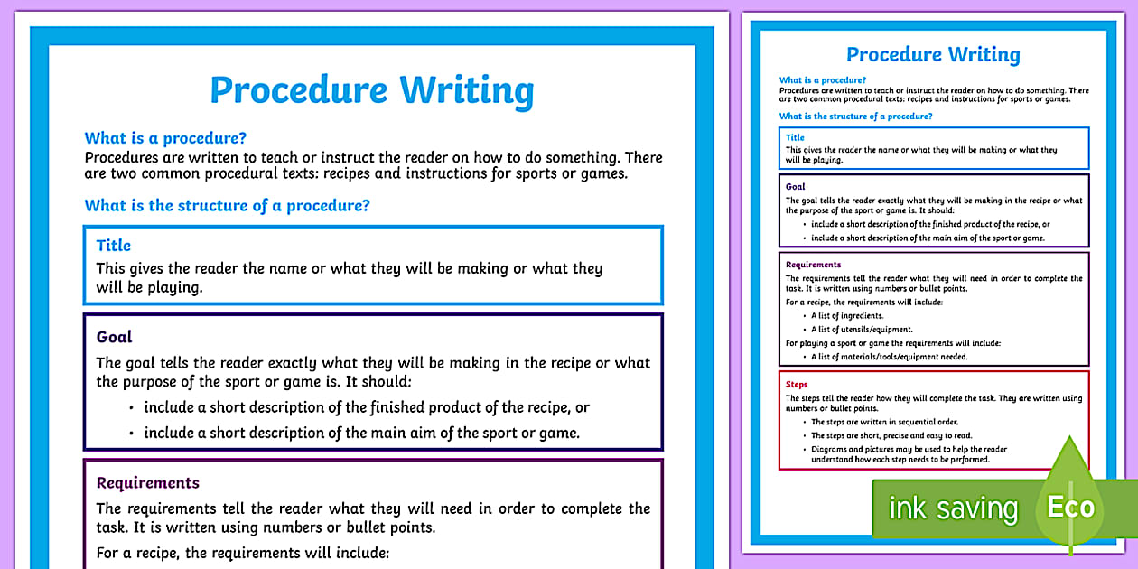 Year 5 Procedure Writing Structure A4 Display Poster Australia