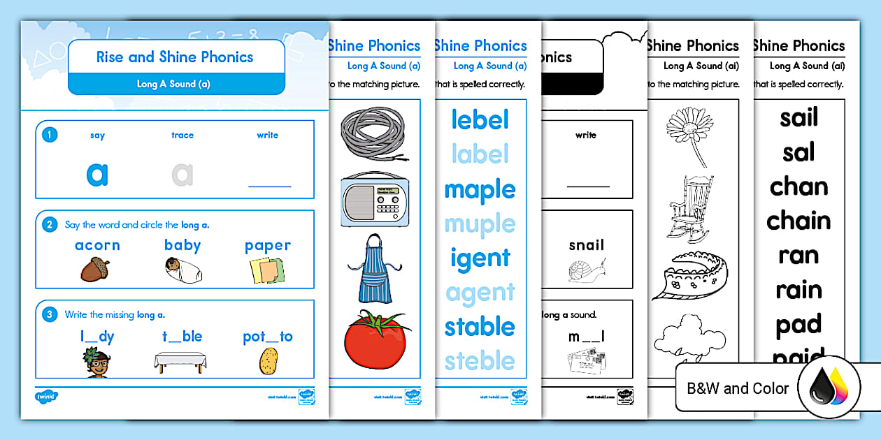 Rise and Shine Phonics: Long A Sound Worksheet - Twinkl