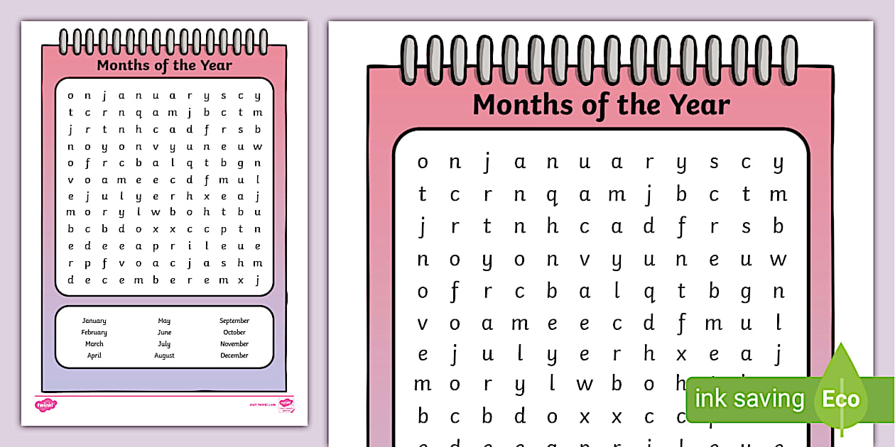 Cursive Months of the Year Word Search (l'enseignant a fait)