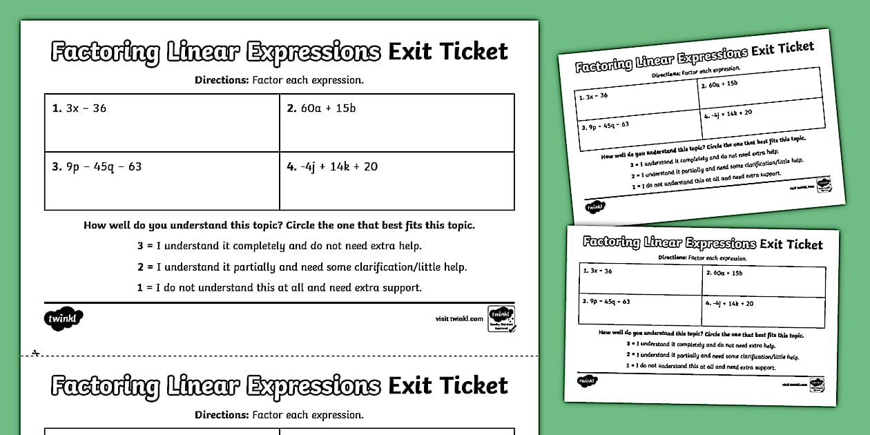 Seventh Grade Factoring Linear Expressions Exit Ticket