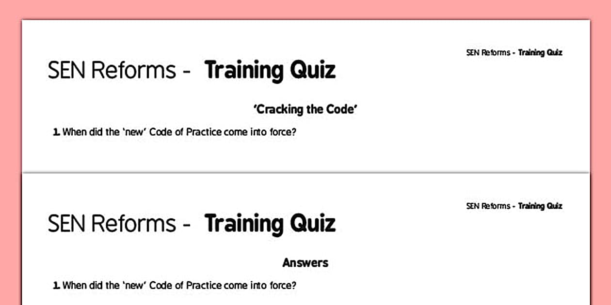 SEN Code of Practice Training Quiz (teacher made) - Twinkl