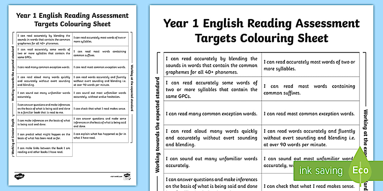 2014 KS1 English Curriculum - Year 1 Reading Level - Twinkl