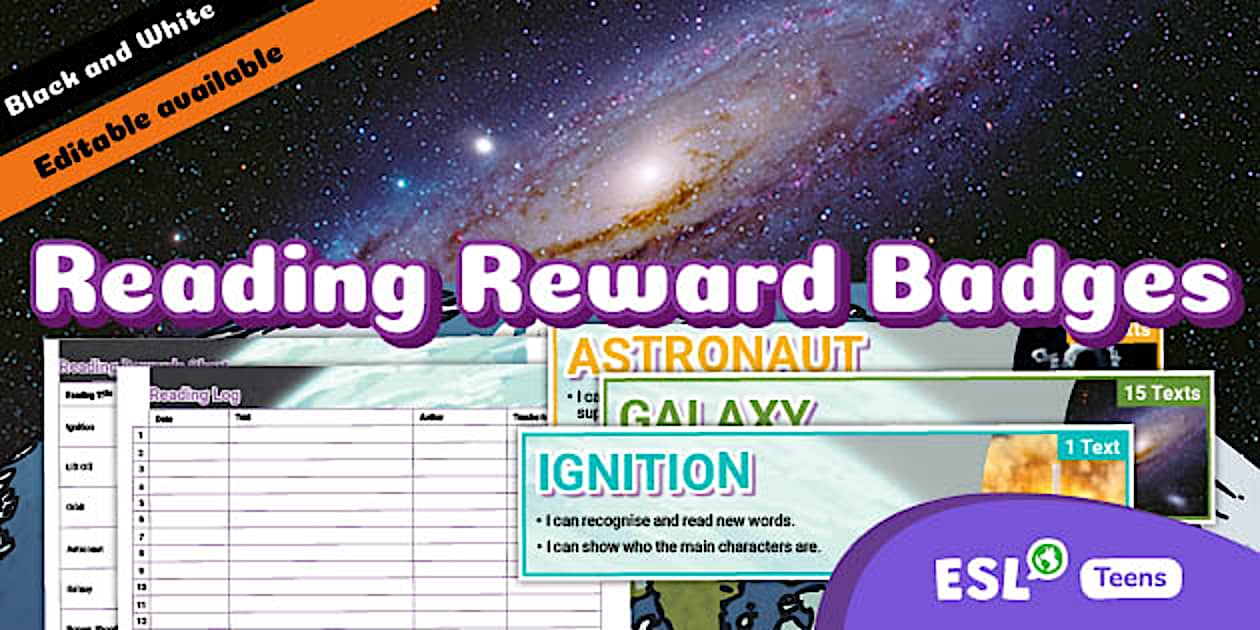 ESL Reading Reward Badges - Space Theme for Teens