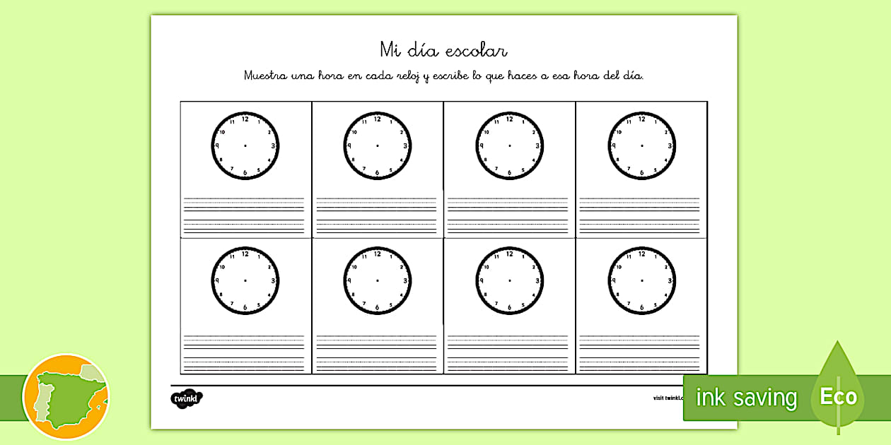 Ficha de actividad: Mi día escolar (profesor hizo) - Twinkl