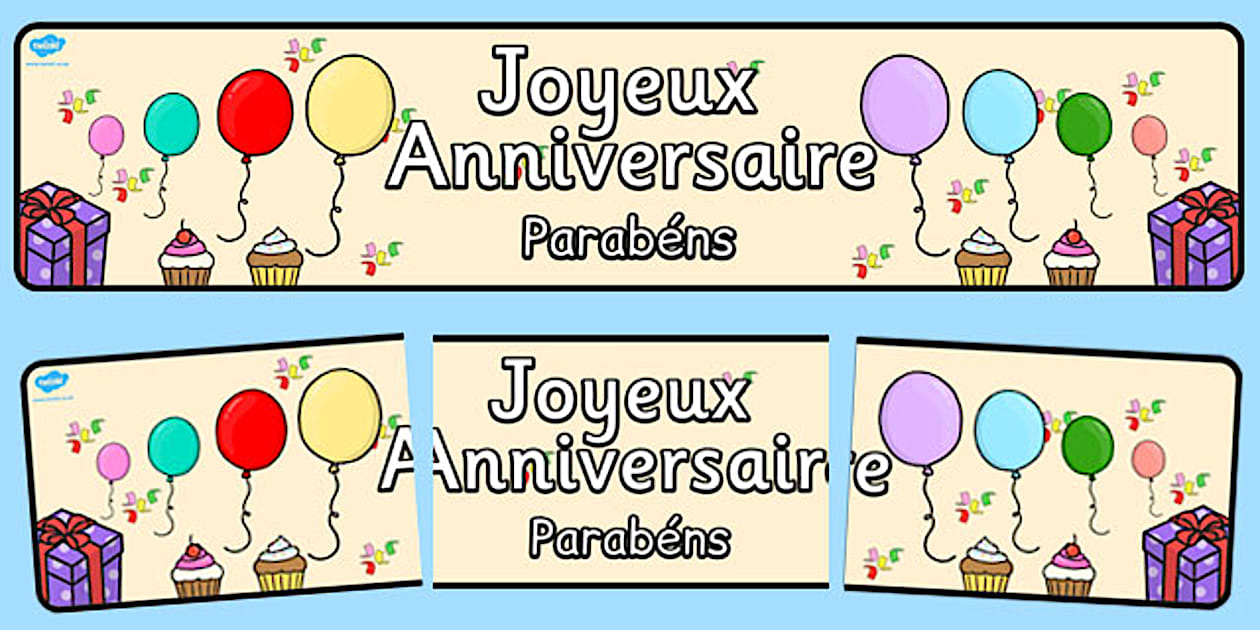 French Happy Birthday Display Banner Portuguese Translation