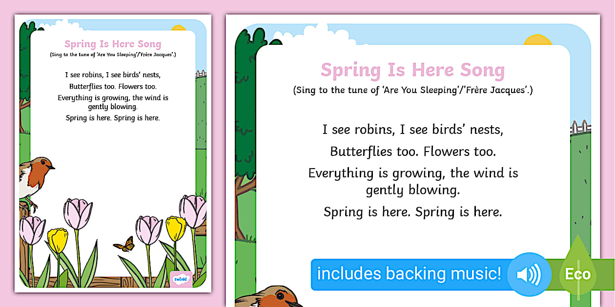 Black and White Spring Is Here Song (teacher made) - Twinkl