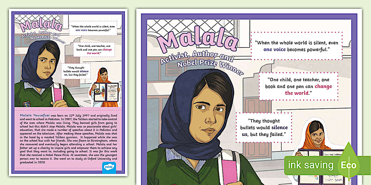 Malala Yousafzai Display Poster (teacher made) - Twinkl