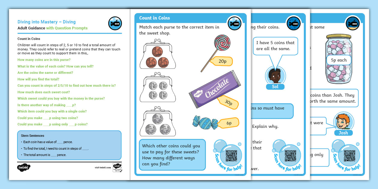 Year 1 Diving into Mastery: Step 4 Count in Coins Activity Cards