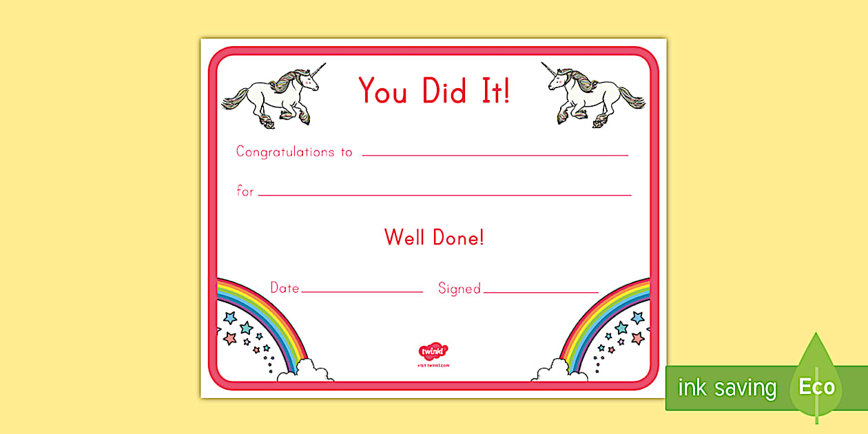 Unicorn Certificate (Teacher-Made) - Twinkl