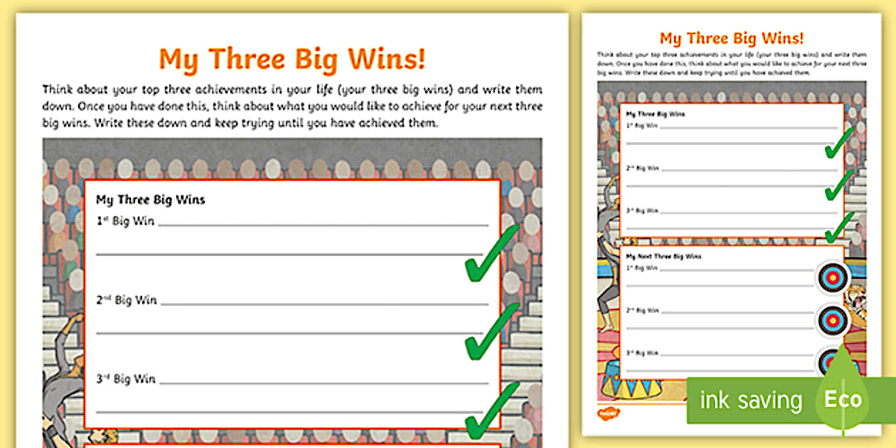 My Three Big Wins! Worksheet (teacher made) - Twinkl