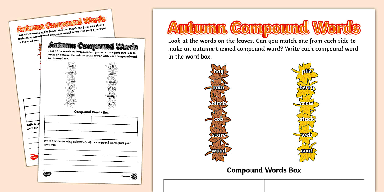 Autumn Compound Words Activity Sheet (teacher made) - Twinkl