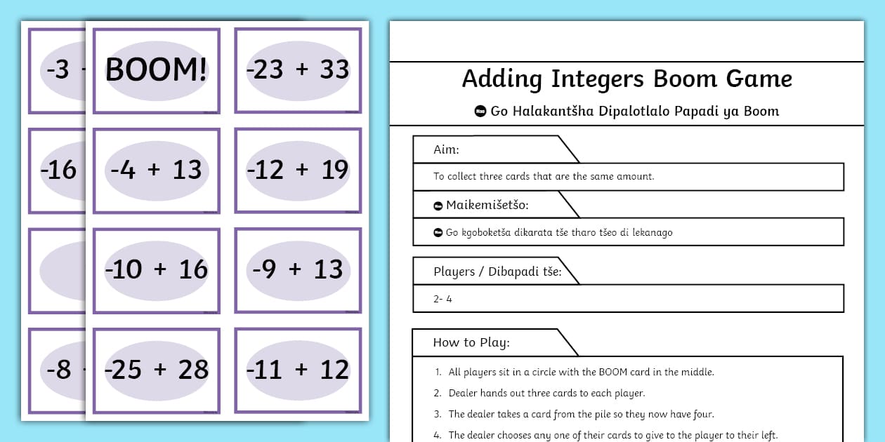 Adding Integers Boom Game – Sepedi (teacher made) - Twinkl