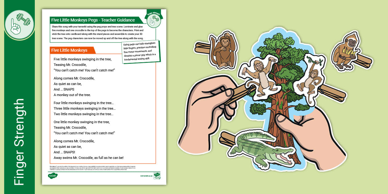 Five Little Monkeys Pegs - Fine Motor Activity - Twinkl