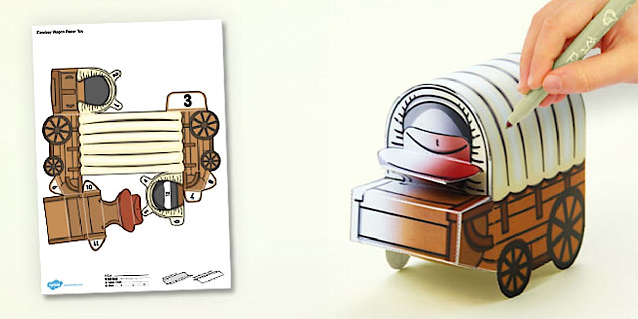 Cowboy Wagon Paper Model Activity (teacher made) - Twinkl
