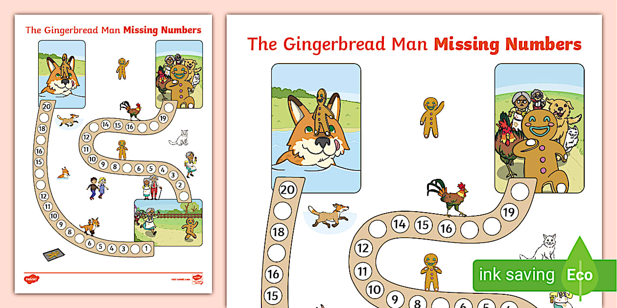 👉 The Gingerbread Man Missing Number Path Worksheet