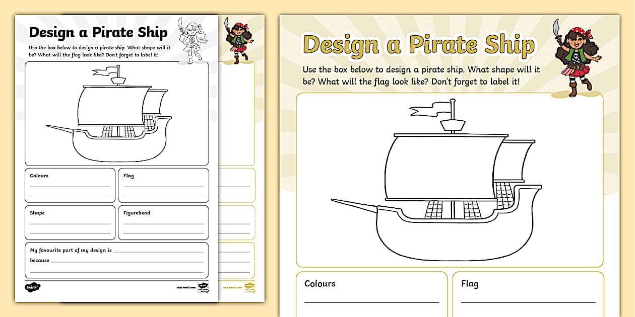 Design a Pirate Ship Activity Sheet (teacher made) - Twinkl