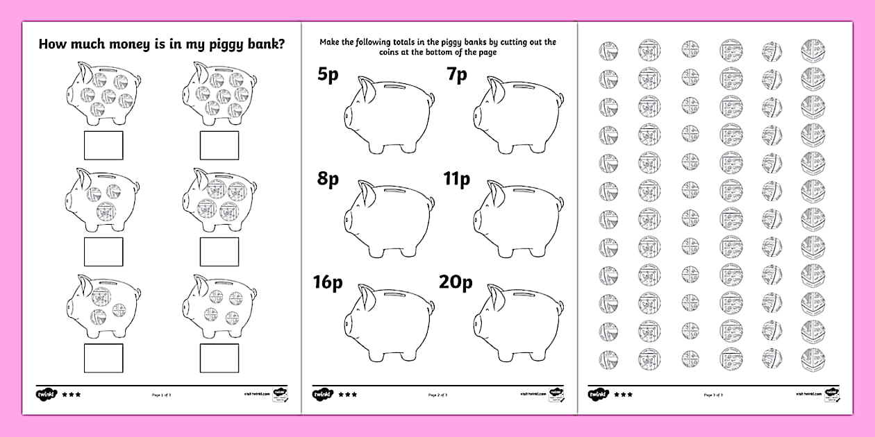 How Much Money Is in My Piggy Bank? Differentiated Worksheets HA