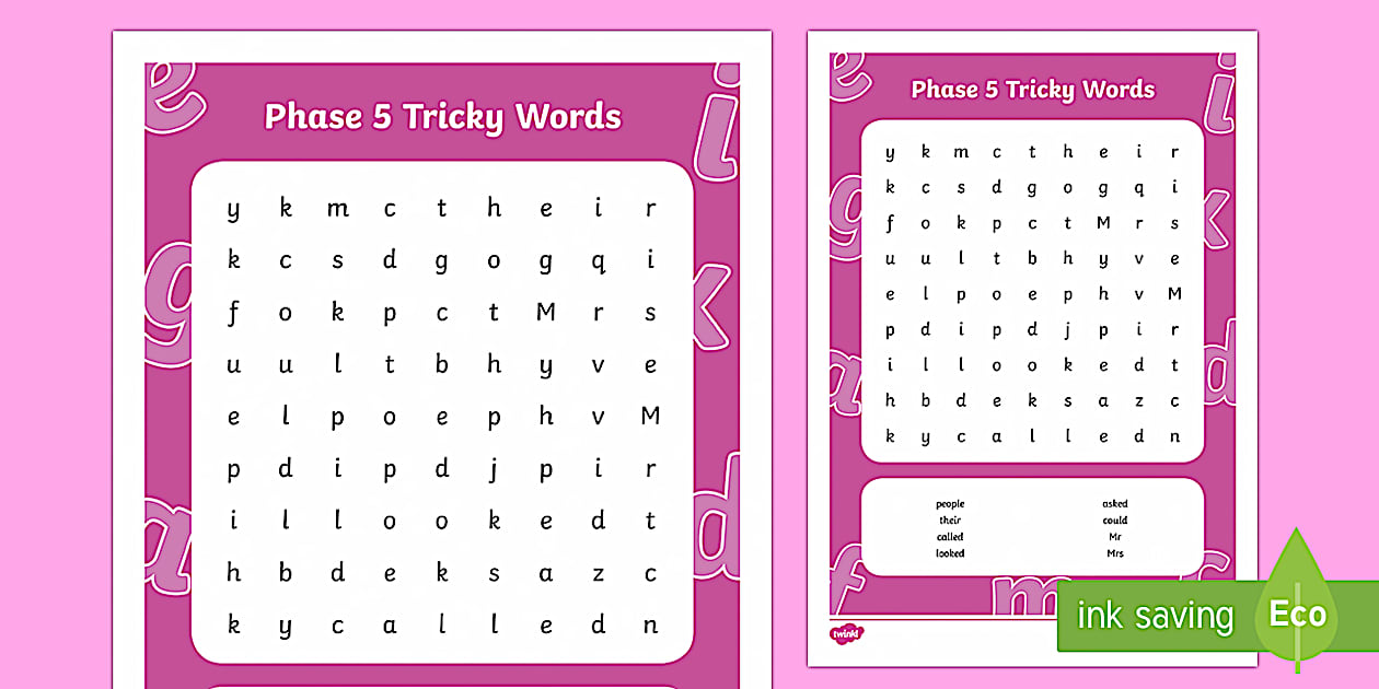 Black and White Phase 5 Tricky Words Word Search - Twinkl