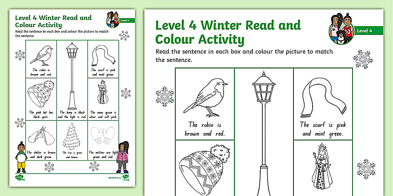 Level 4 Winter Read and Colour Activity (teacher made)