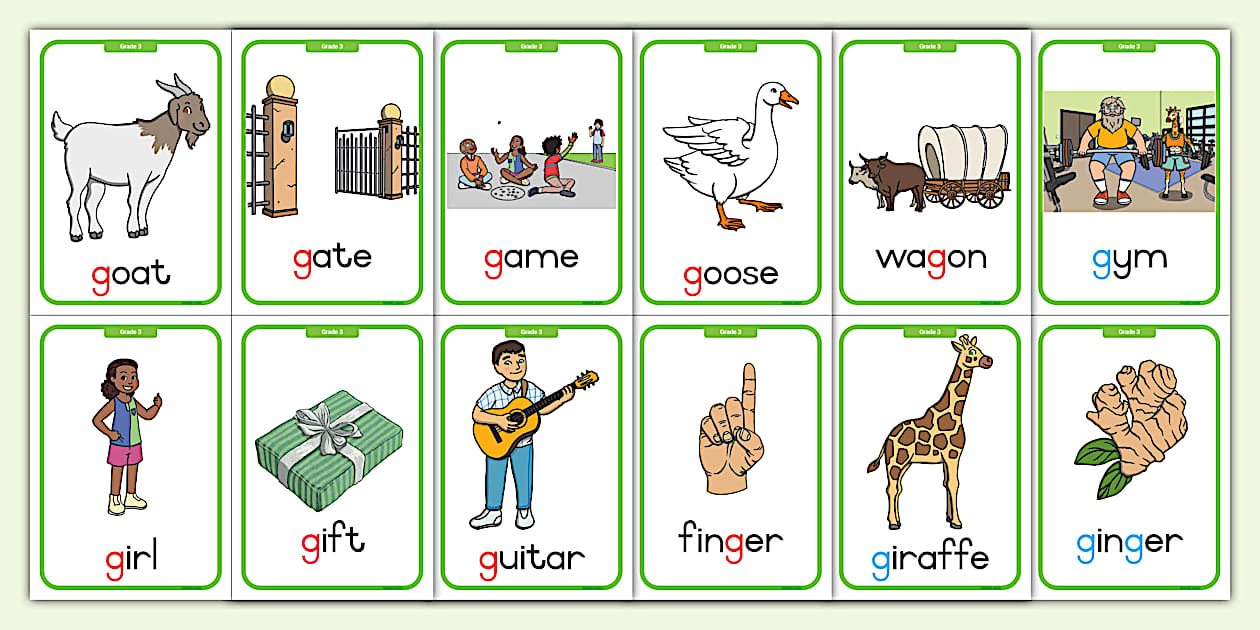 Grade 3 Phonics: Hard and Soft G: Flashcards (Teacher-Made)