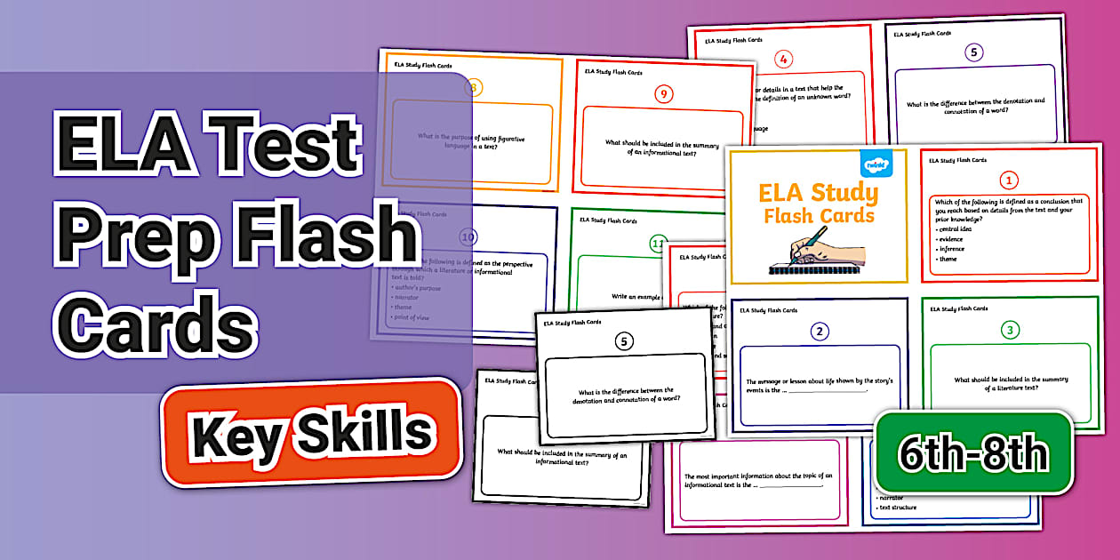 Sixth Grade Test Prep Study Flash Cards for End-of-Year Test