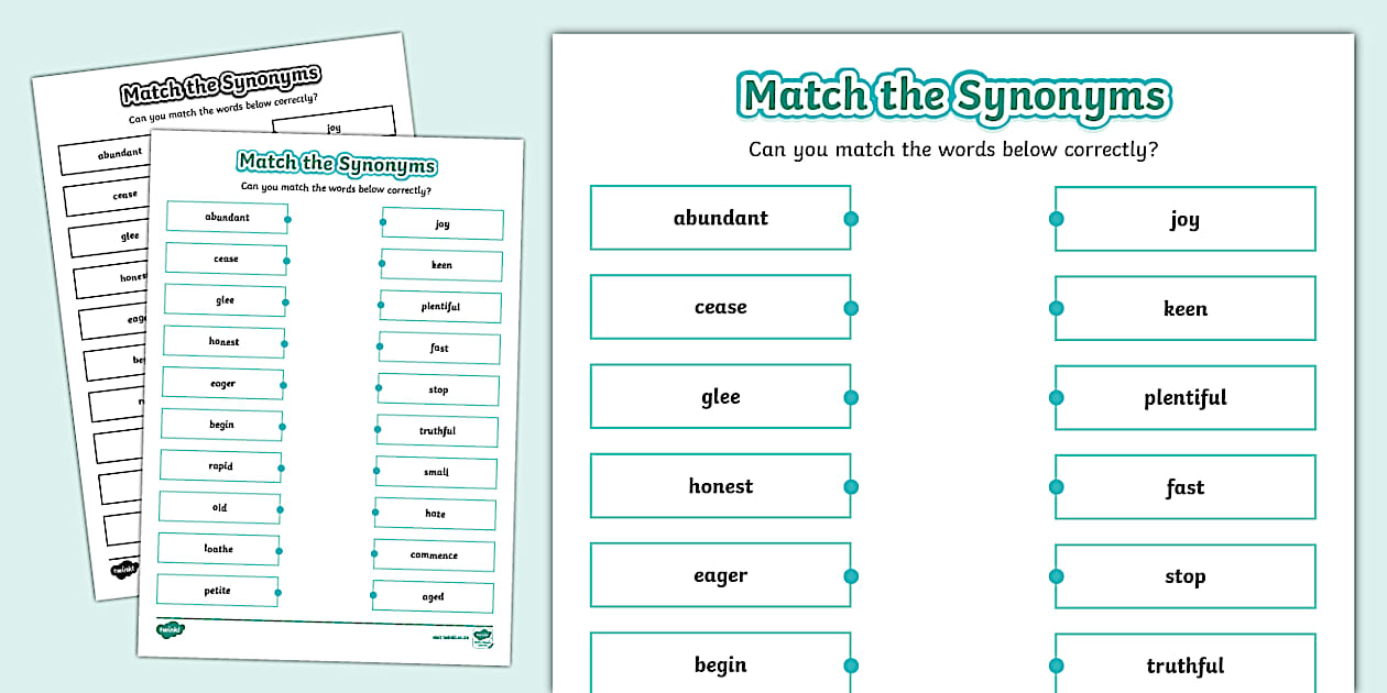 Synonym Words Matching Worksheet (teacher made) - Twinkl
