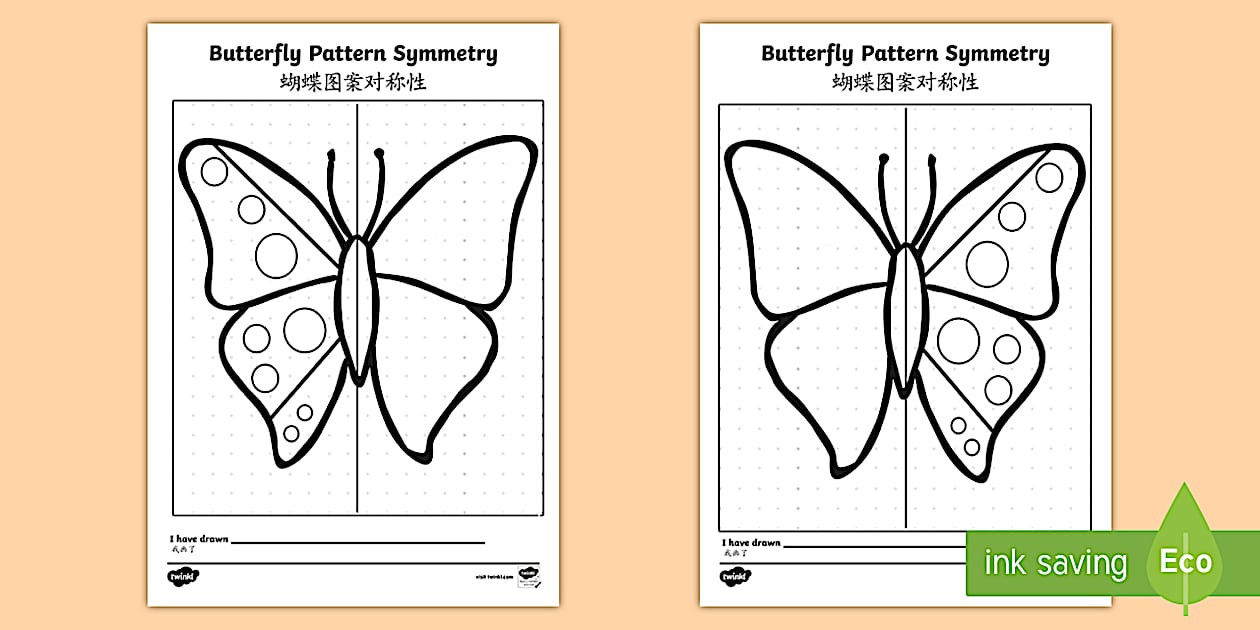 Butterfly Pattern Symmetry Worksheet / Worksheet English/Mandarin Chinese