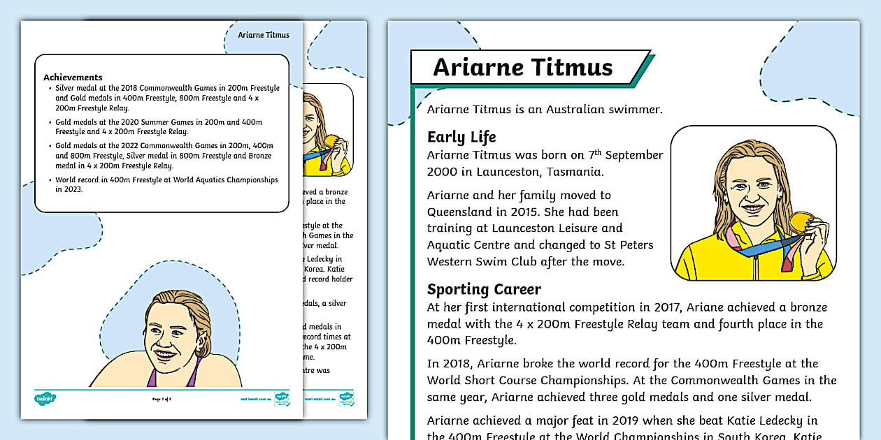 Australian Athlete Fact Sheet Ariarne Titmus (teacher made)