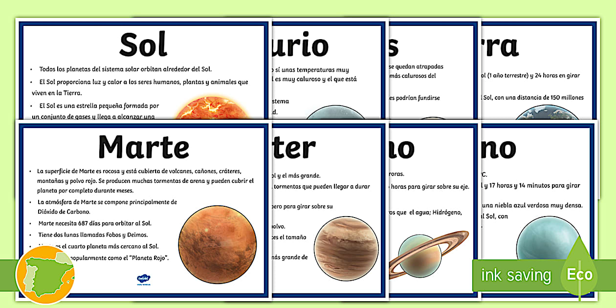 Pósteres: Los planetas del sistema solar - 2º de Primaria