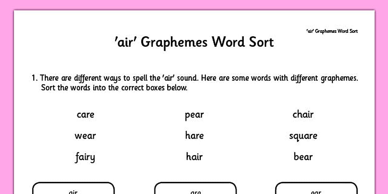 Phase 5 air Graphemes Word Sort - Twinkl