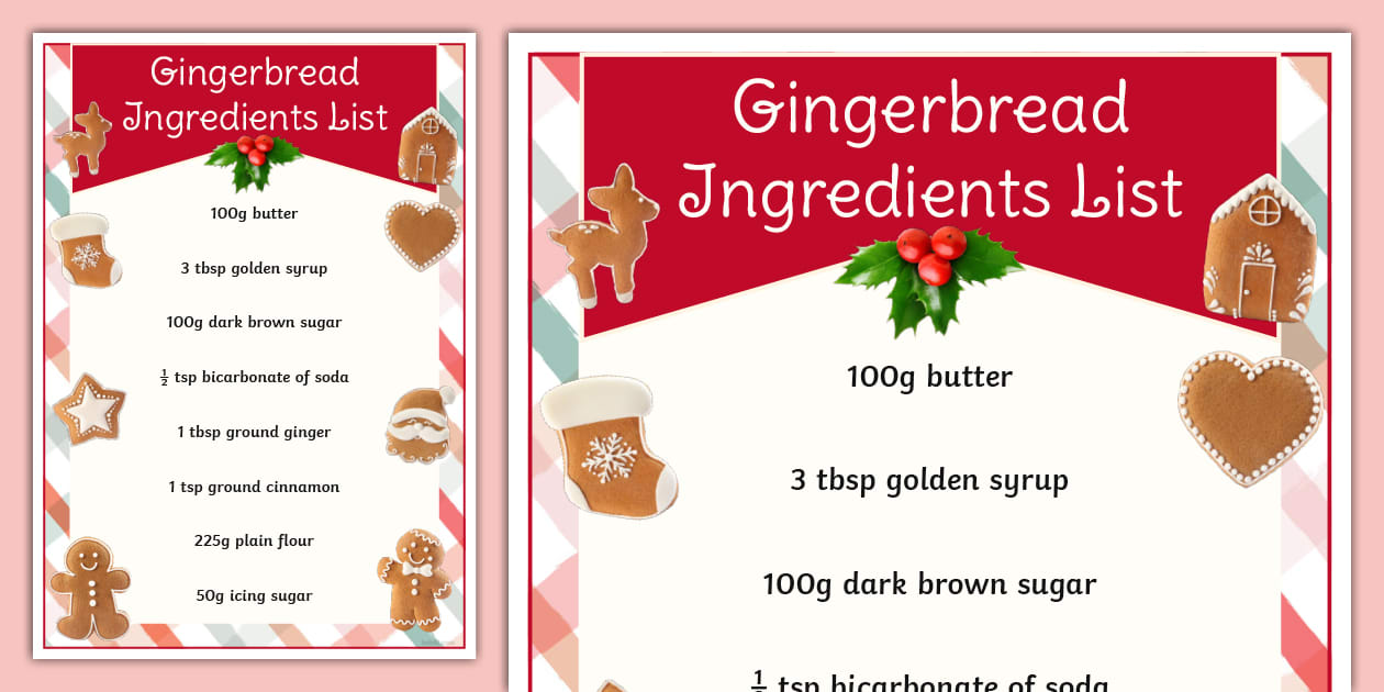 Gingerbread Christmas Gingerbread Ingredients Display Poster