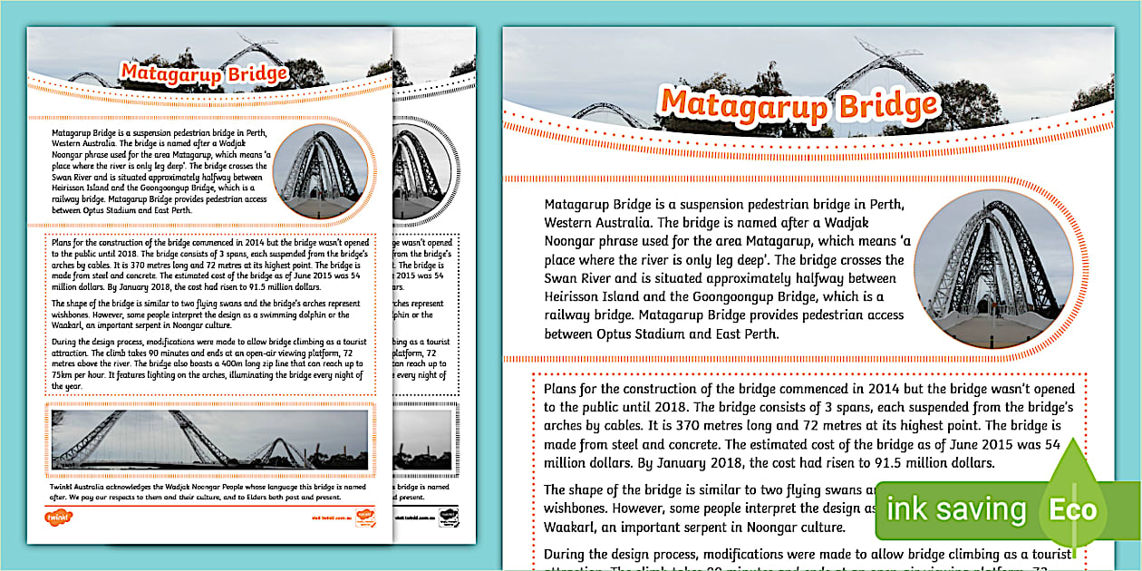 Matagarup Bridge Fact File (Teacher-Made) - Twinkl