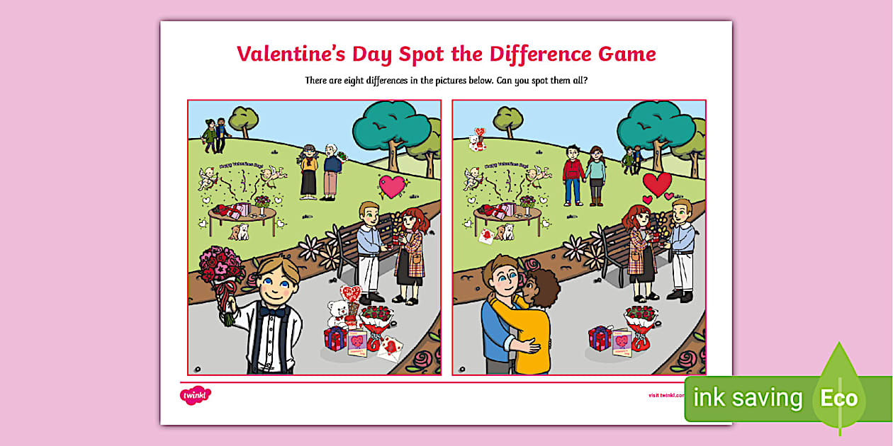 Valentine's Day Spot the Difference Game - Twinkl