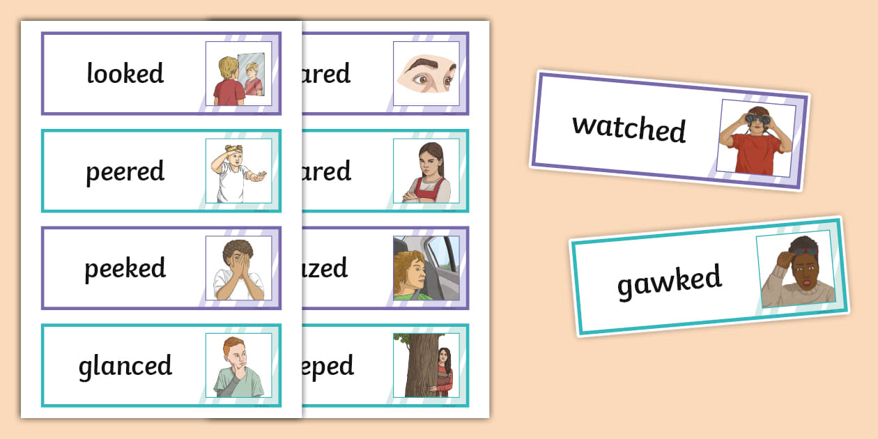 Looked Synonyms Word Cards - Twinkl Word Cards - Twinkl