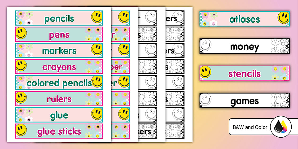 90s Retro Supply Labels (l'enseignant a fait) - Twinkl
