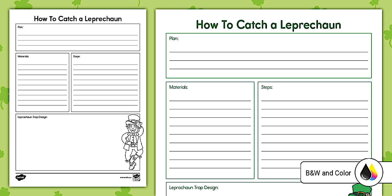 How To Catch a Leprechaun: Design a Trap Worksheet for K-2nd Grade