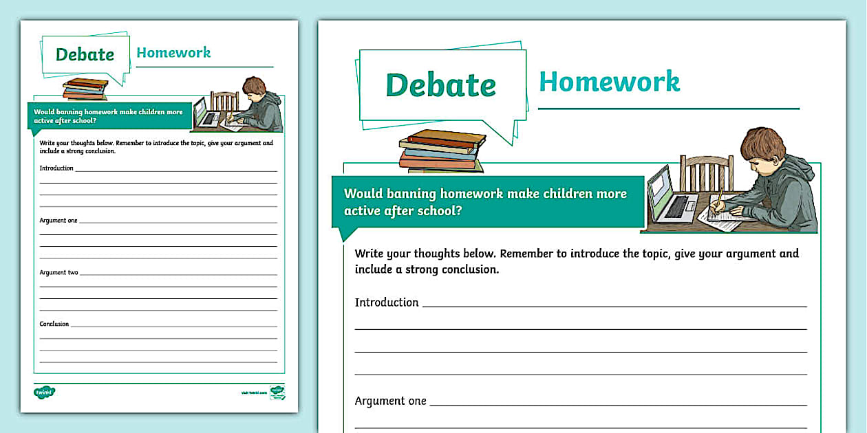 Homework Debate Writing Frame (l'enseignant a fait) - Twinkl