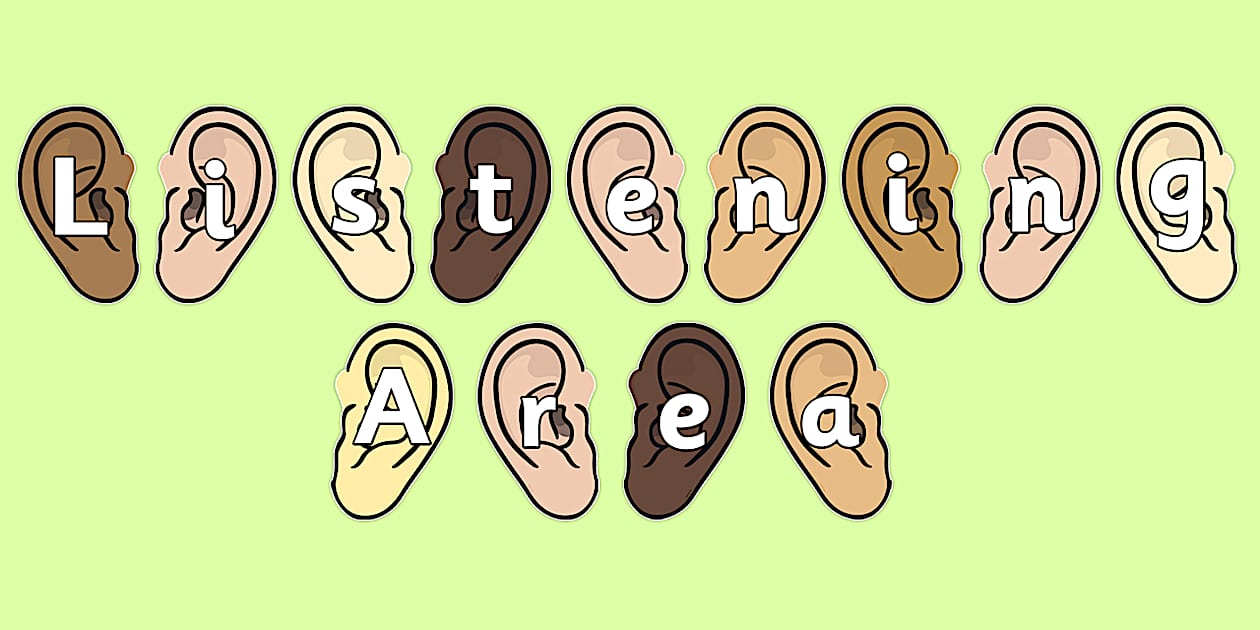 Cursive Listening Area on Ears Display Cut Outs - Twinkl