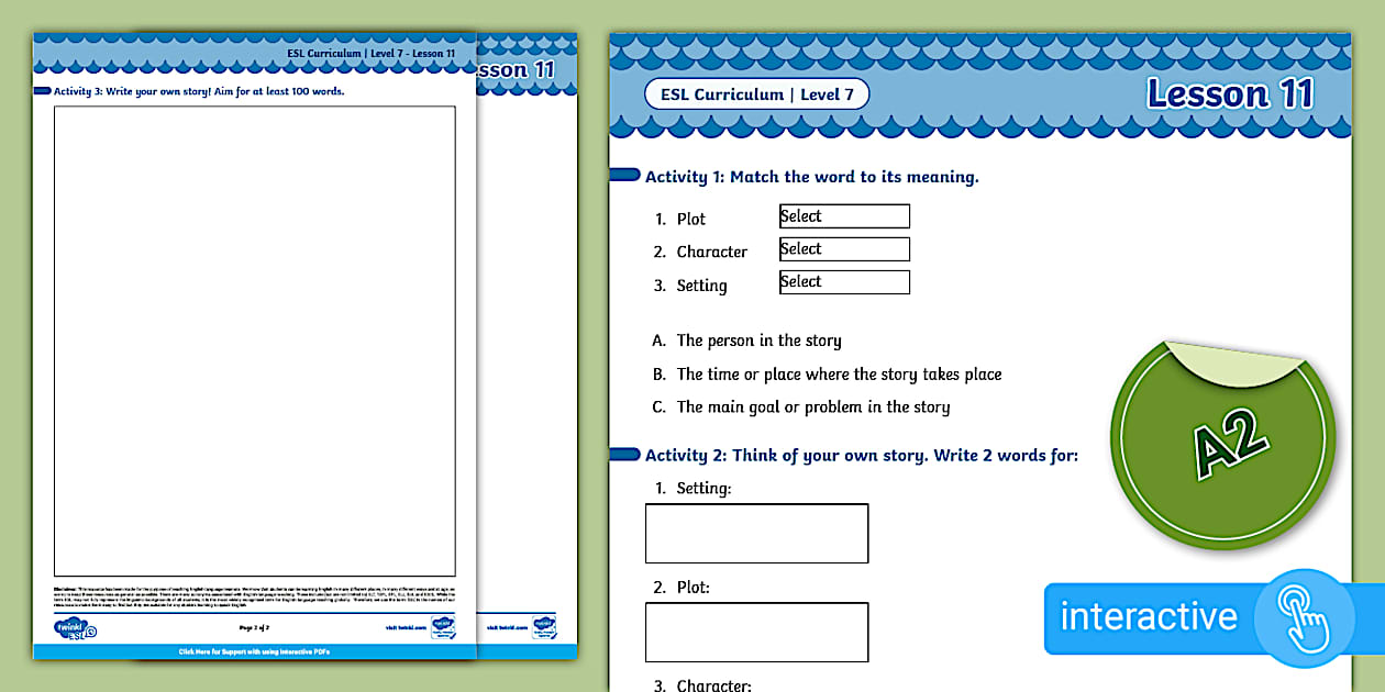 ESL Curriculum Level 7, Lesson 11 Interactive Worksheet