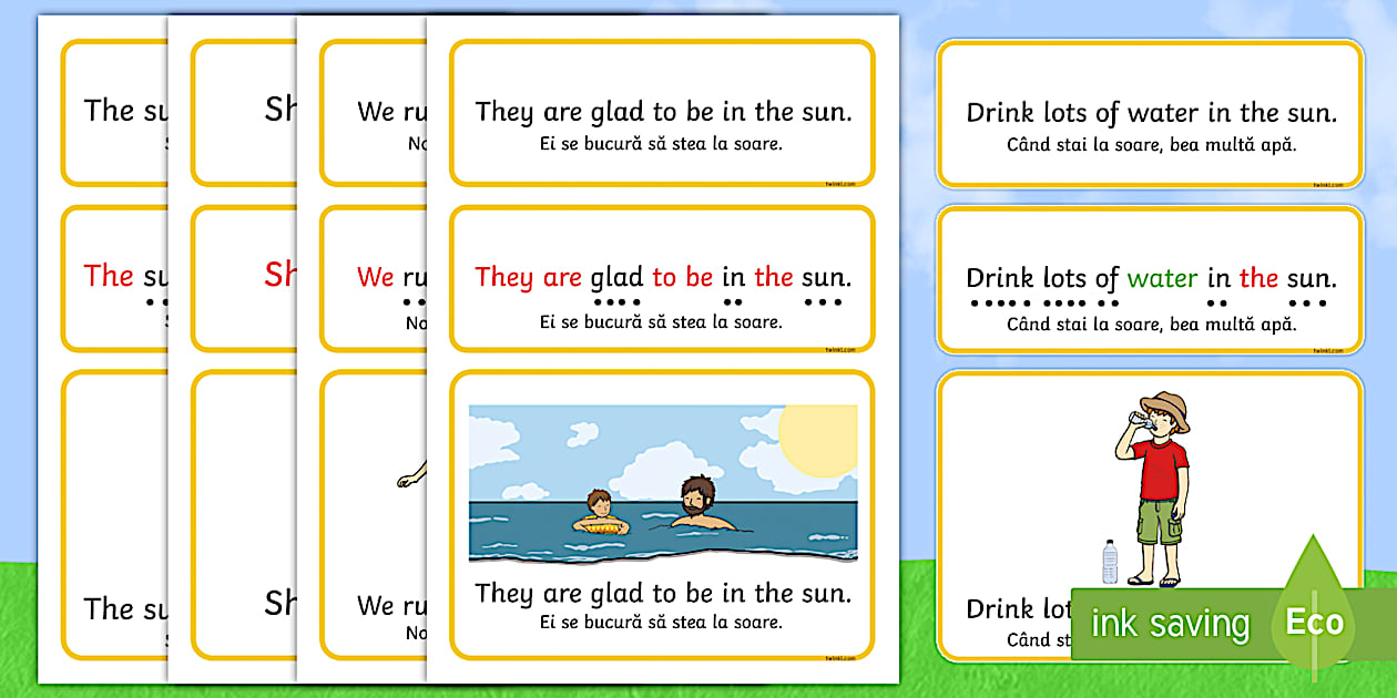 Summer Simple Sentence Cards English/Romanian (teacher made)