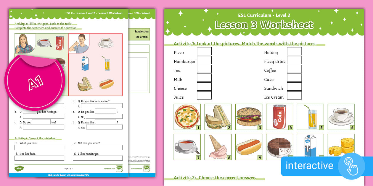 ESL Curriculum Level 2, Lesson 3 Interactive PDF Worksheet