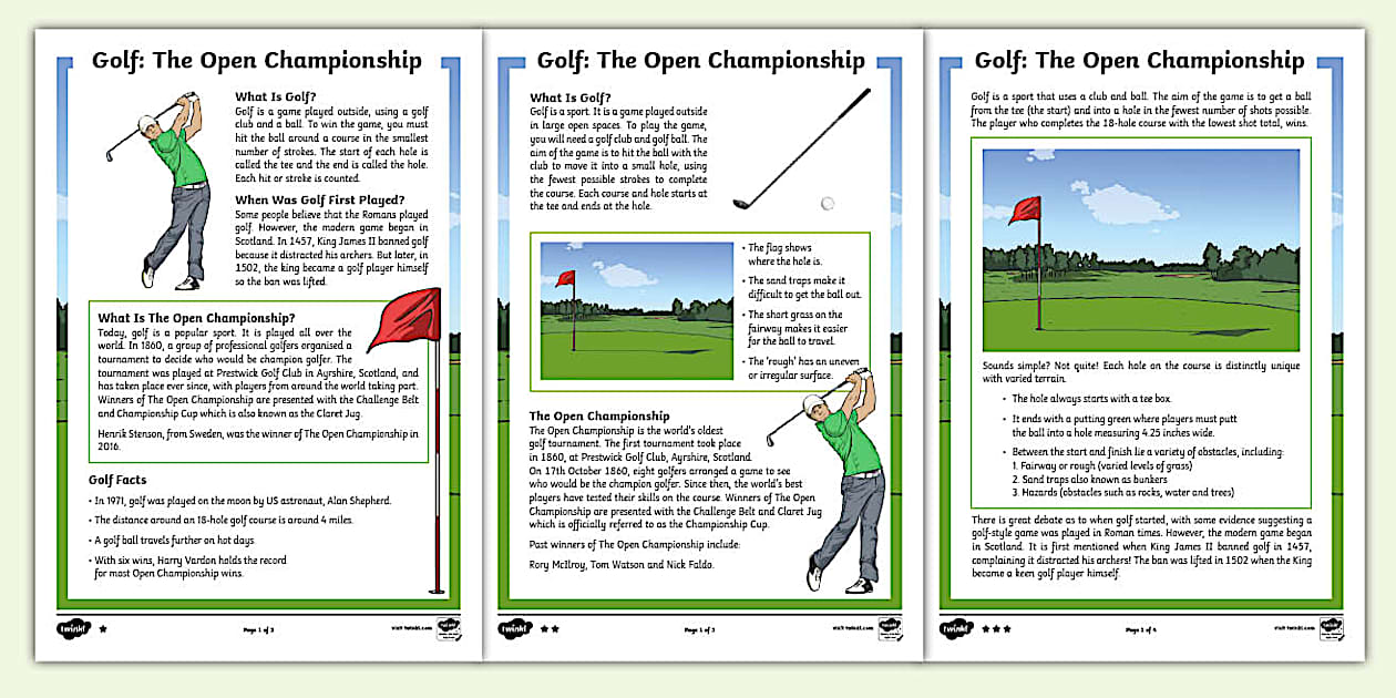 KS2 Golf Differentiated Reading Comprehension Activity