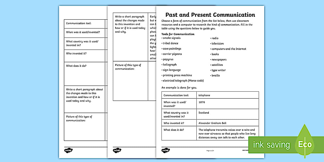Research Communication Past and Present Worksheet / Worksheet