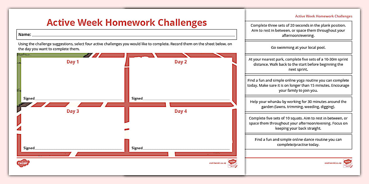 Active Homework Selection Activities (teacher made) - Twinkl