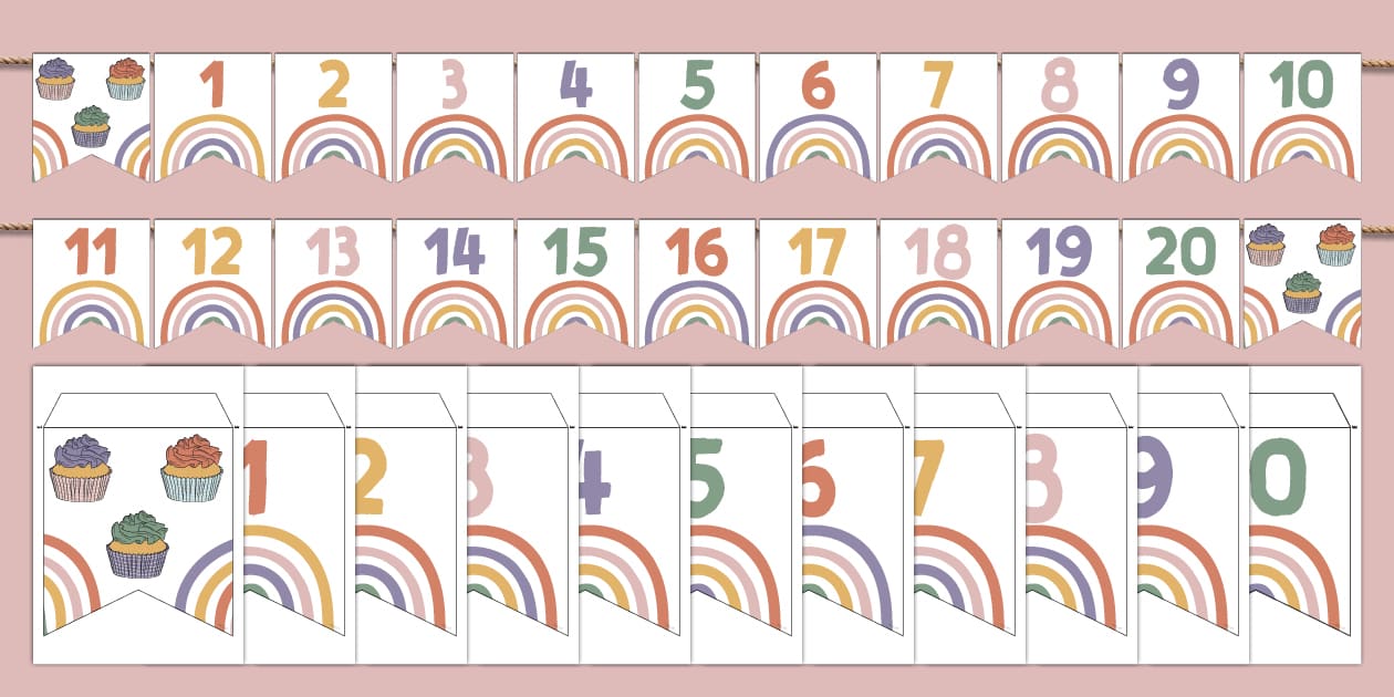 * NEW * Muted Rainbow-Themed 1–20 Number Display Bunting