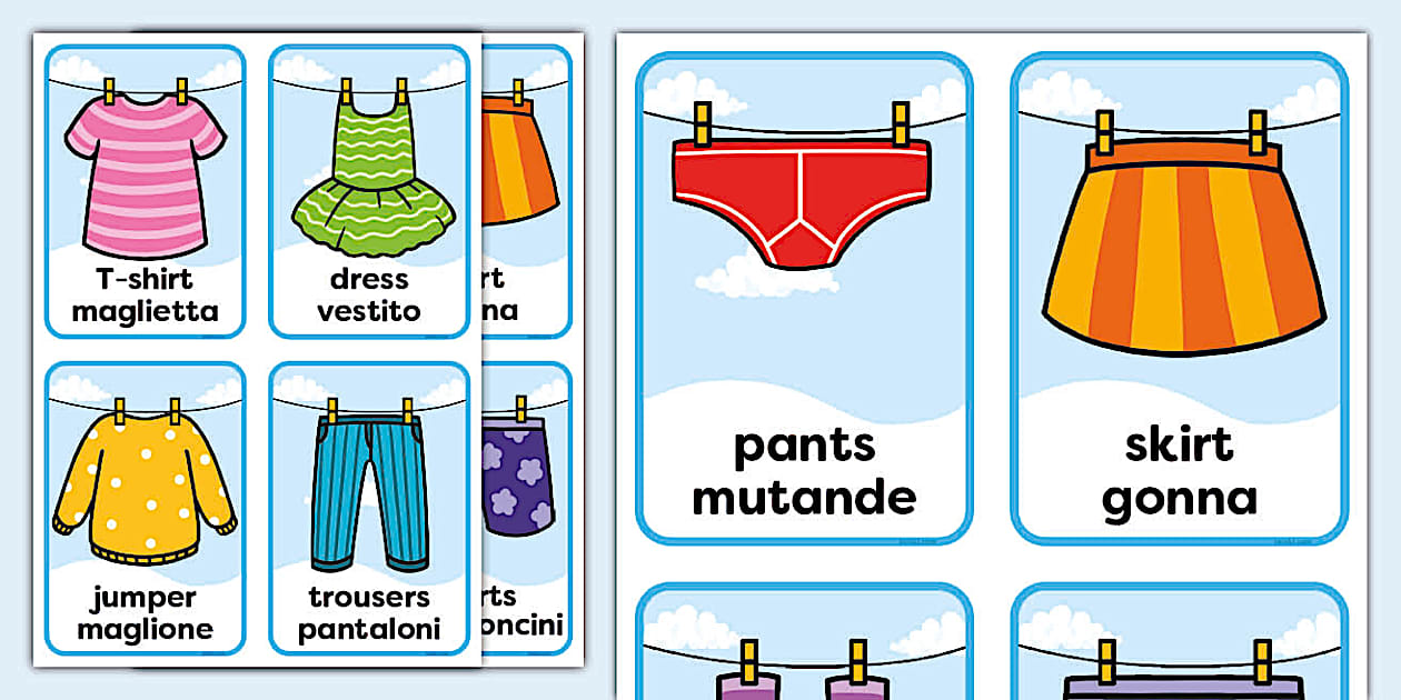Let's Name Our Clothes! Bilingual Italian/English Flashcards