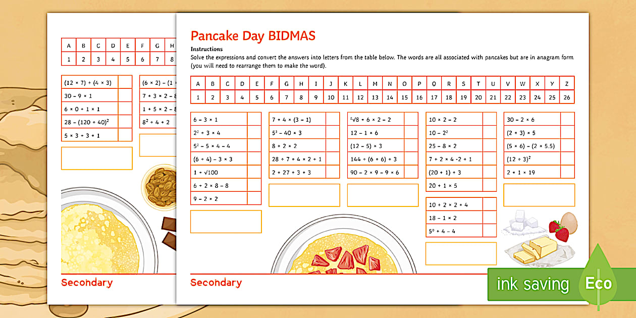 Maths Pancake Day: BIDMAS Worksheet / Worksheet - Twinkl