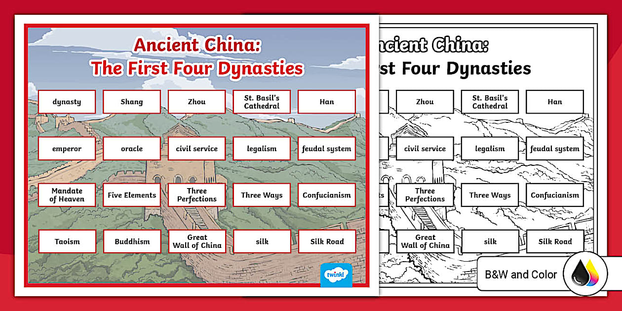Ancient China: The First Four Dynasties Vocabulary Mat for 6th-8th Grade